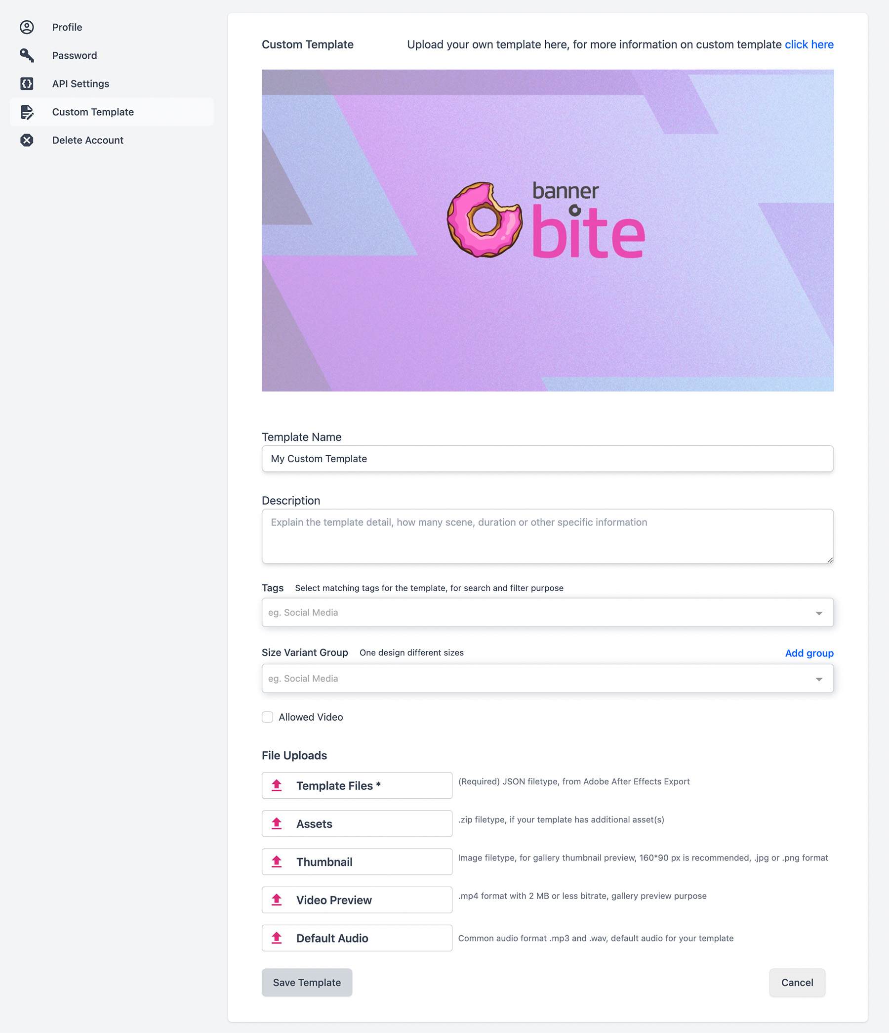 Upload Custom Template – Bannerbite